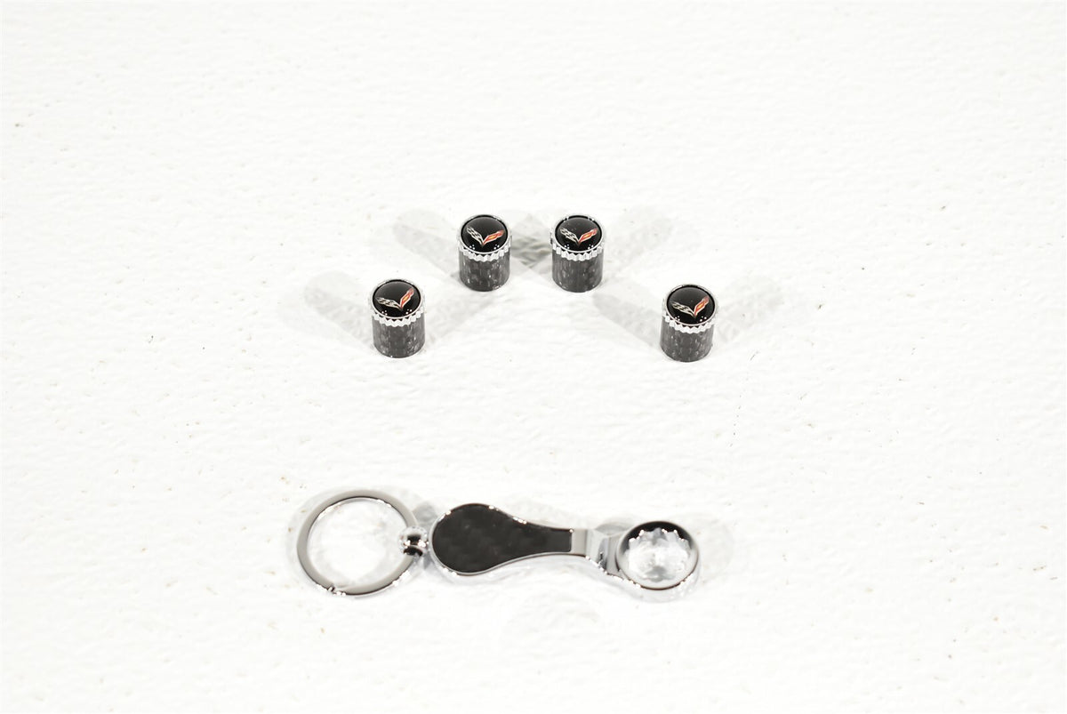 Tire Valve Steam Cap Set Caps Carbon Fiber W/Logo 5Pc For 14-19 Corvet ...